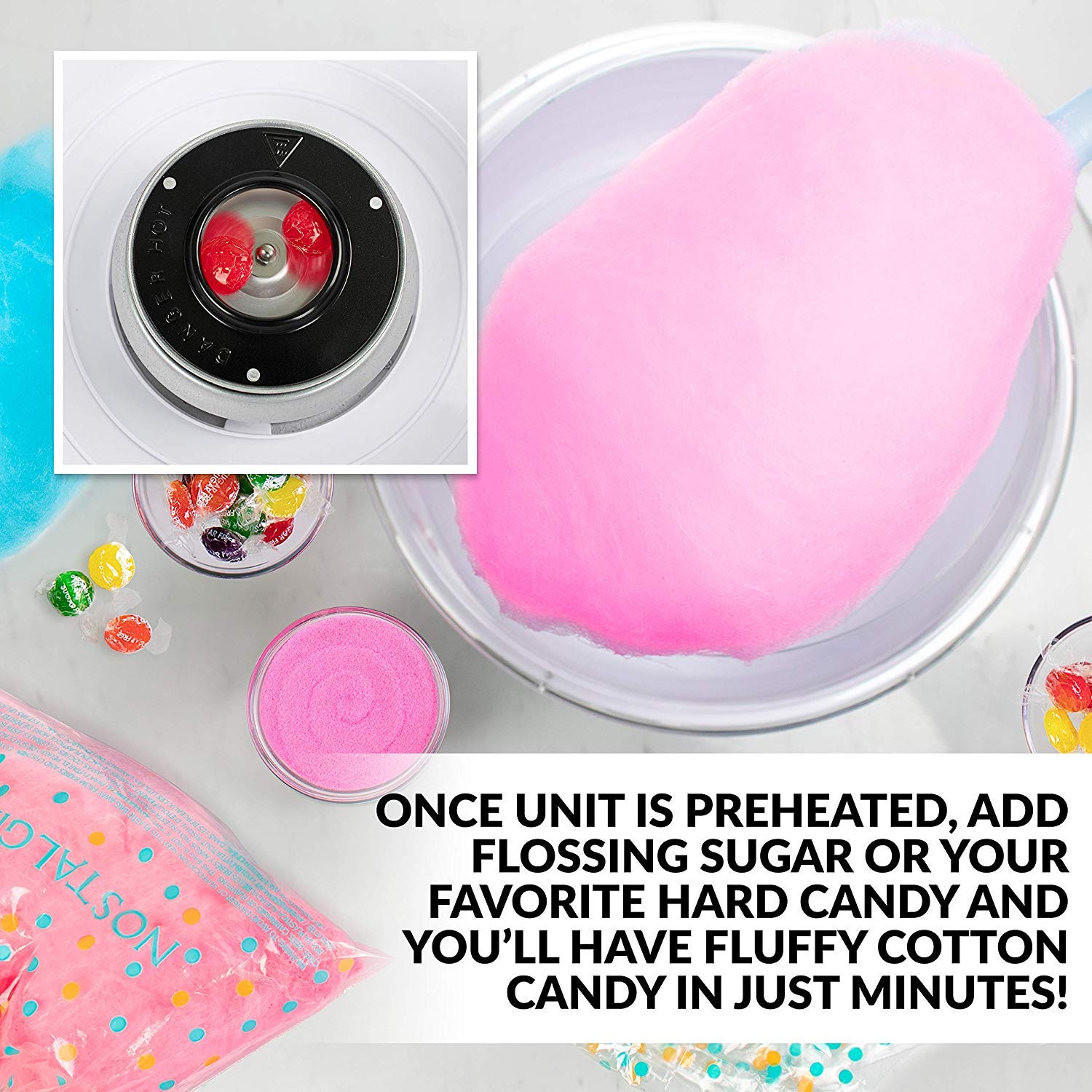 J-JATI Cotton Candy Maker, Electric Cotton Candy Maker, Hard Candy Maker, Sugar-Free Candy Machine family fun In-home cotton candy machine, Bright Colorful Style