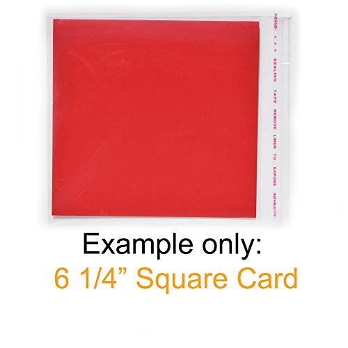 irtree 100 Square 6.5" Crystal Clear Flat Resealable Envelopes - 6 1/2" x 6 1/2" or 6.5 x 6.5 Cello Style Poly Bags with Lip Tape - Fits 6" to 6 1/4β Square Card with or Without a Paper Envelope