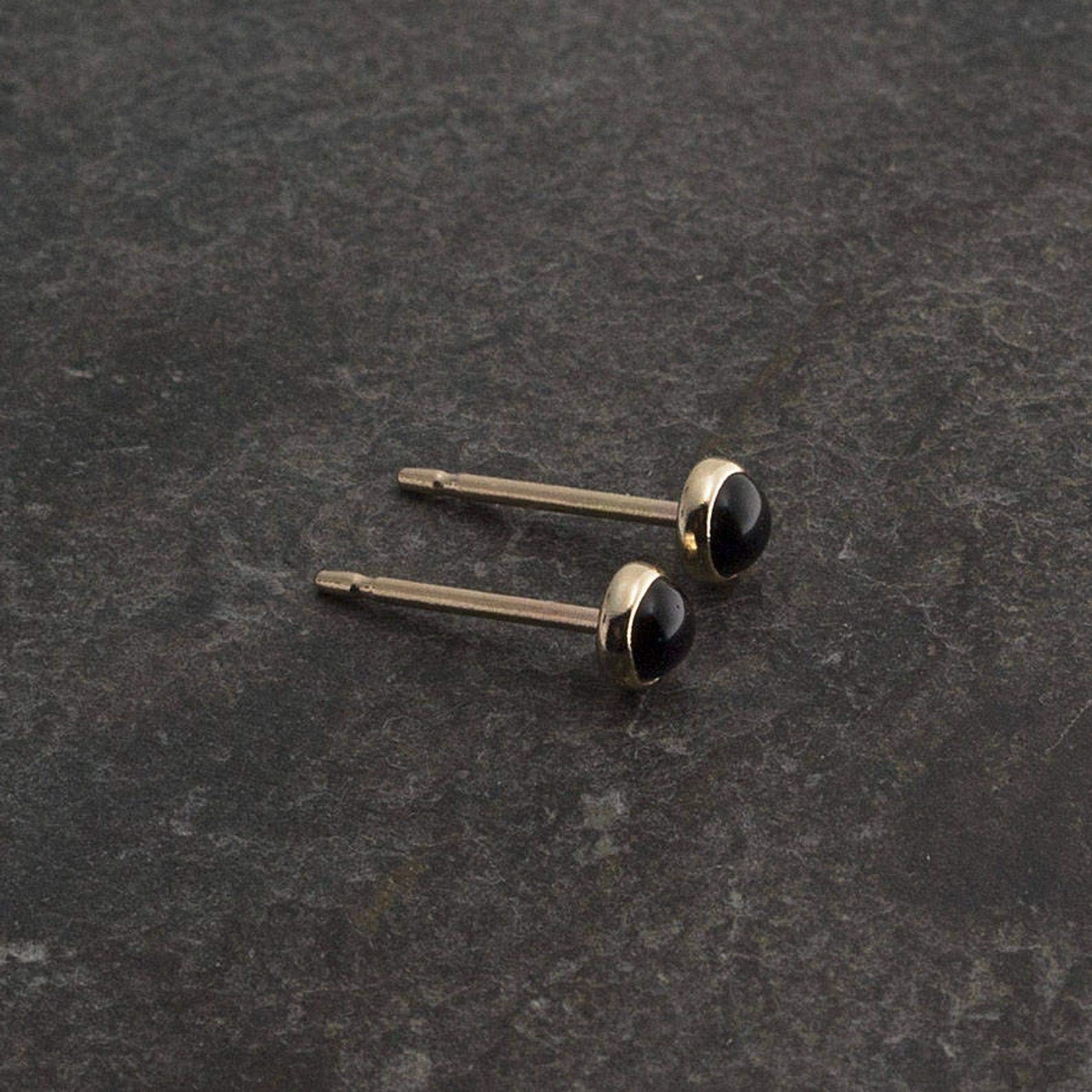 Tiny Gold Stud Piercing Earrings Bezel Set for Cartilage Tragus Helix Multiple Hypoallergenic Birthstone Jewelry for Women (Black Onyx | 3mm GF)