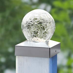SUNNYPARK Solar Fence Post Cap Light, 4x4, Color Changing, Waterproof, Outdoor, Wooden or Vinyl Post, Garden Lights, Solar Powered, Crackle Glass Design