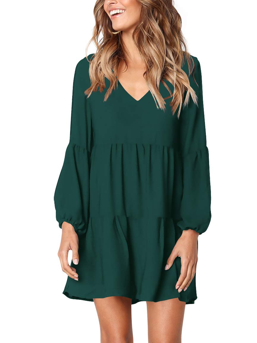 Amoretu Dresses for Women V Neck Swing Shift Dresses, Spring, Summer, 2025 (Green, M)
