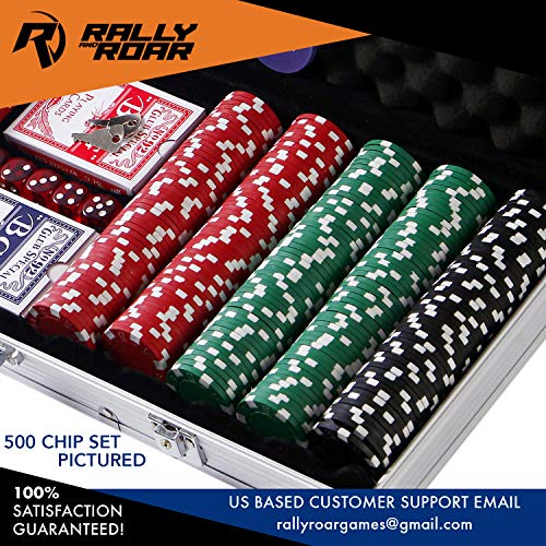 Rally and Roar Professional Poker Set w/ Hard Case, 2 Card Decks, 5 Dice, 3 Buttons - 200 Chips