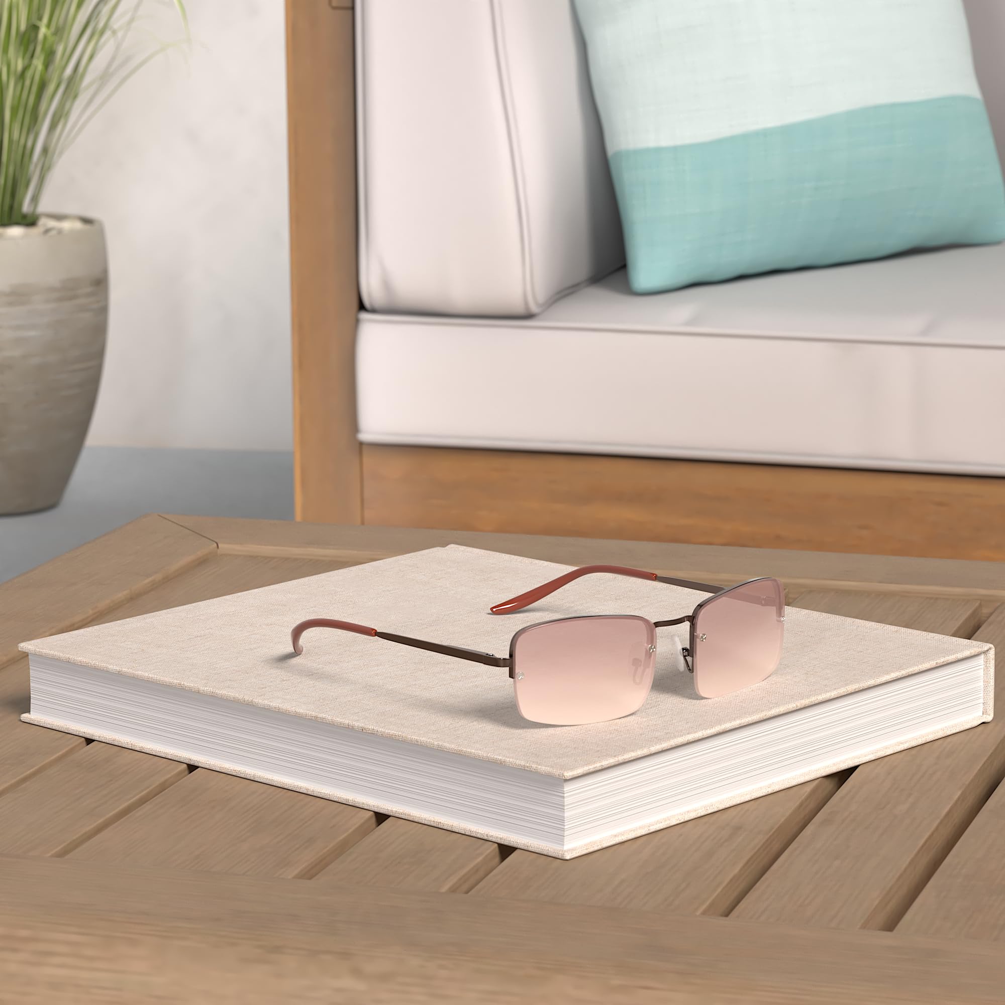 The Fresh Minimalist Small Rectangular Sunglasses Clear Eyewear Spring Hinge - Gift Box Package (202-Copper, Gradient Brown, 51)