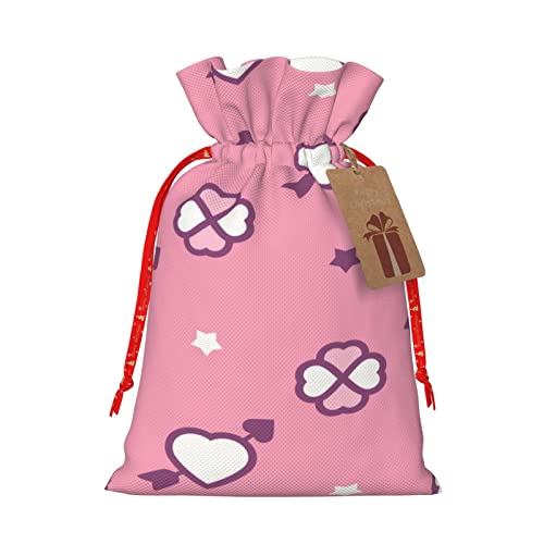 Drawstrings Christmas Gift Bags Valentine-Cupid-Pink-Heart Presents Wrapping Bags Xmas Gift Wrapping Sacks Pouches Medium