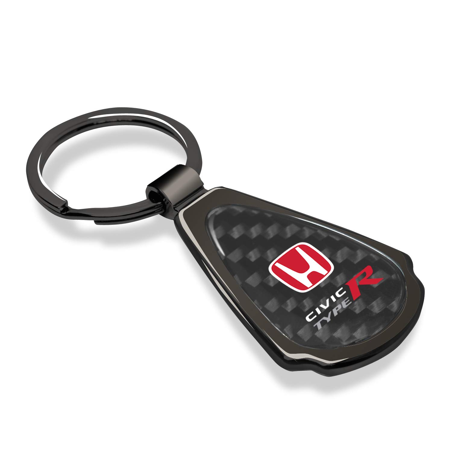 iPick Image Compatible with Honda Red Civic Type-R Real Carbon Fiber Gunmetal Black Metal Teardrop Key Chain