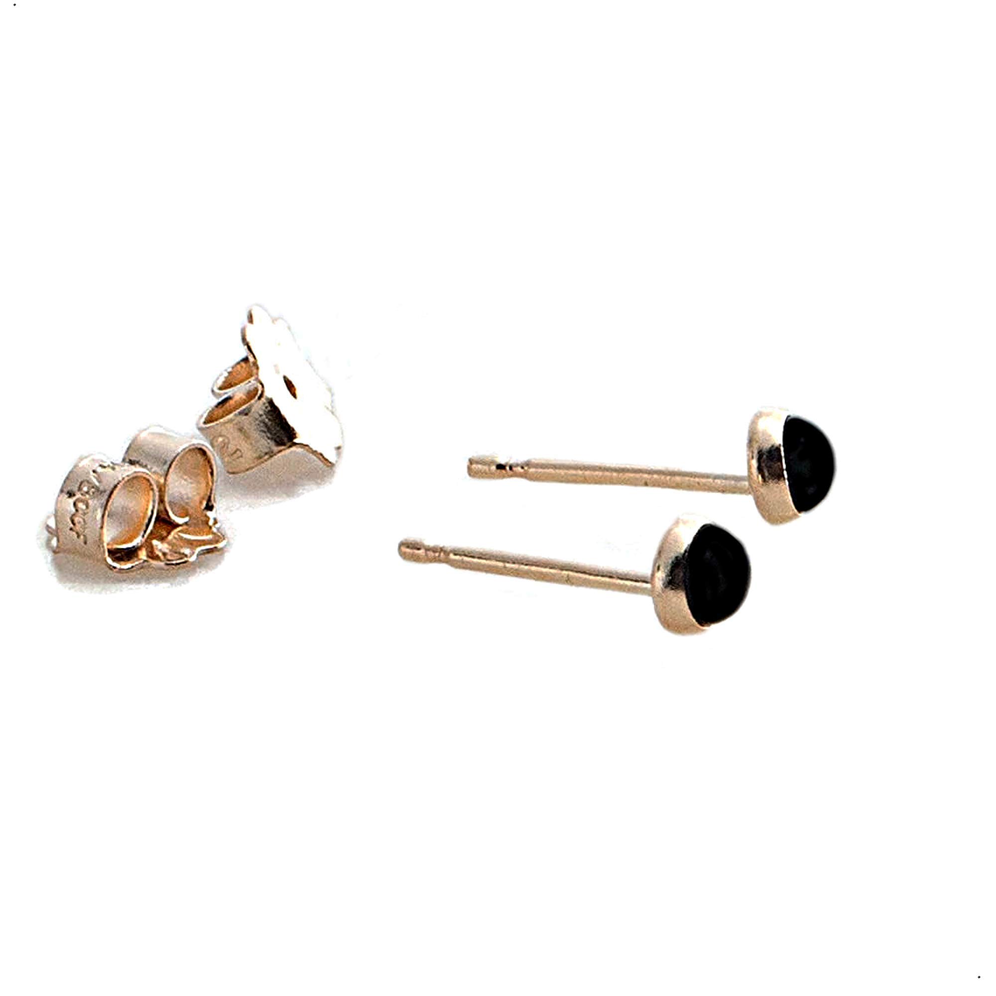 Tiny Gold Stud Piercing Earrings Bezel Set for Cartilage Tragus Helix Multiple Hypoallergenic Birthstone Jewelry for Women (Black Onyx | 3mm GF)
