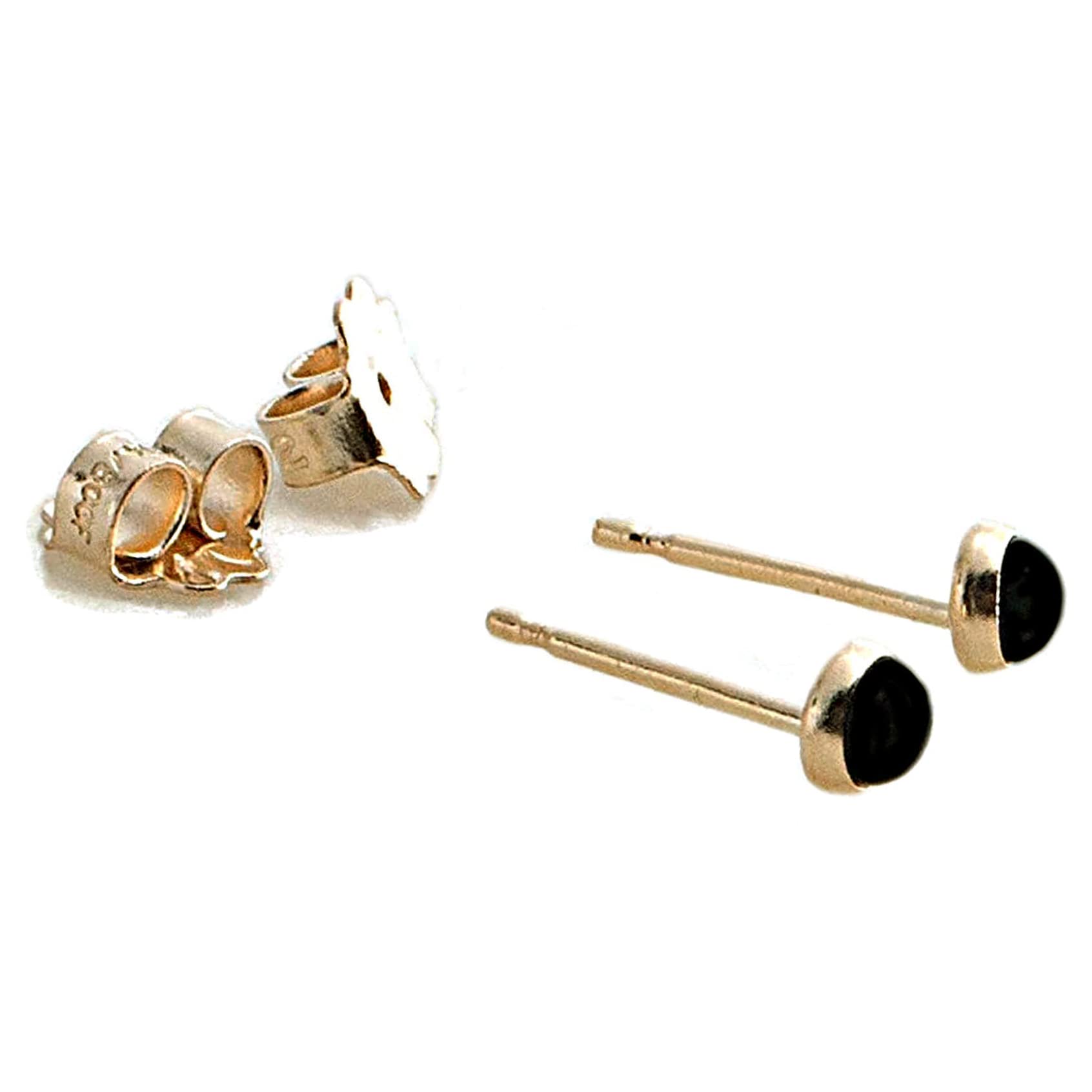 Tiny Gold Stud Piercing Earrings Bezel Set for Cartilage Tragus Helix Multiple Hypoallergenic Birthstone Jewelry for Women (Black Onyx | 3mm GF)
