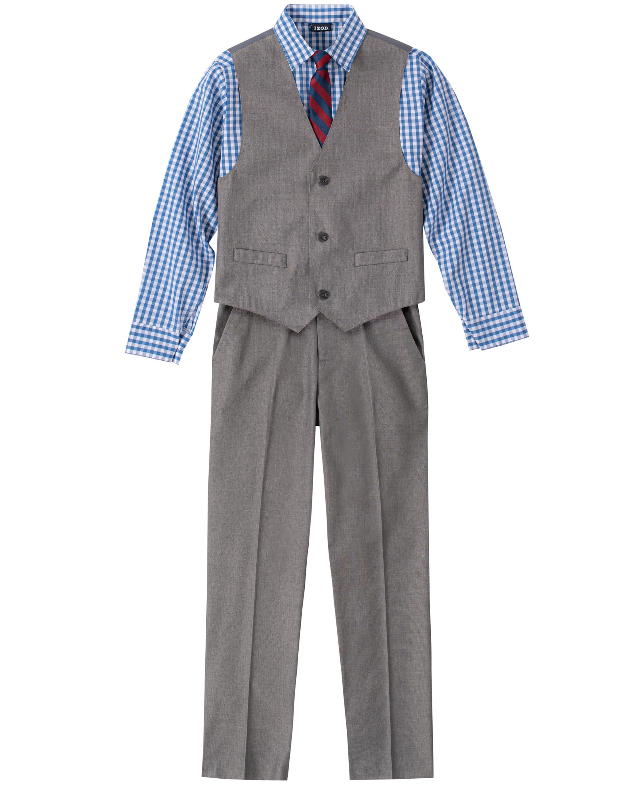 Izod Little Boys 4-Piece Formal Suit Vest Set, Medium Blue/Grey, 5