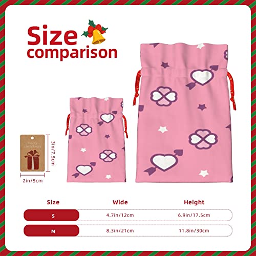 Drawstrings Christmas Gift Bags Valentine-Cupid-Pink-Heart Presents Wrapping Bags Xmas Gift Wrapping Sacks Pouches Medium