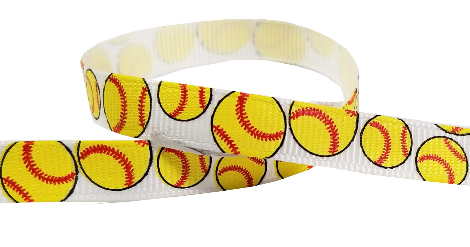 3/8"-1.5" Volleyball/Softball/Soccer Grosgrain Ribbon for Cheer Bows, Sewing (10yd 3/8" Softball White/Yellow)