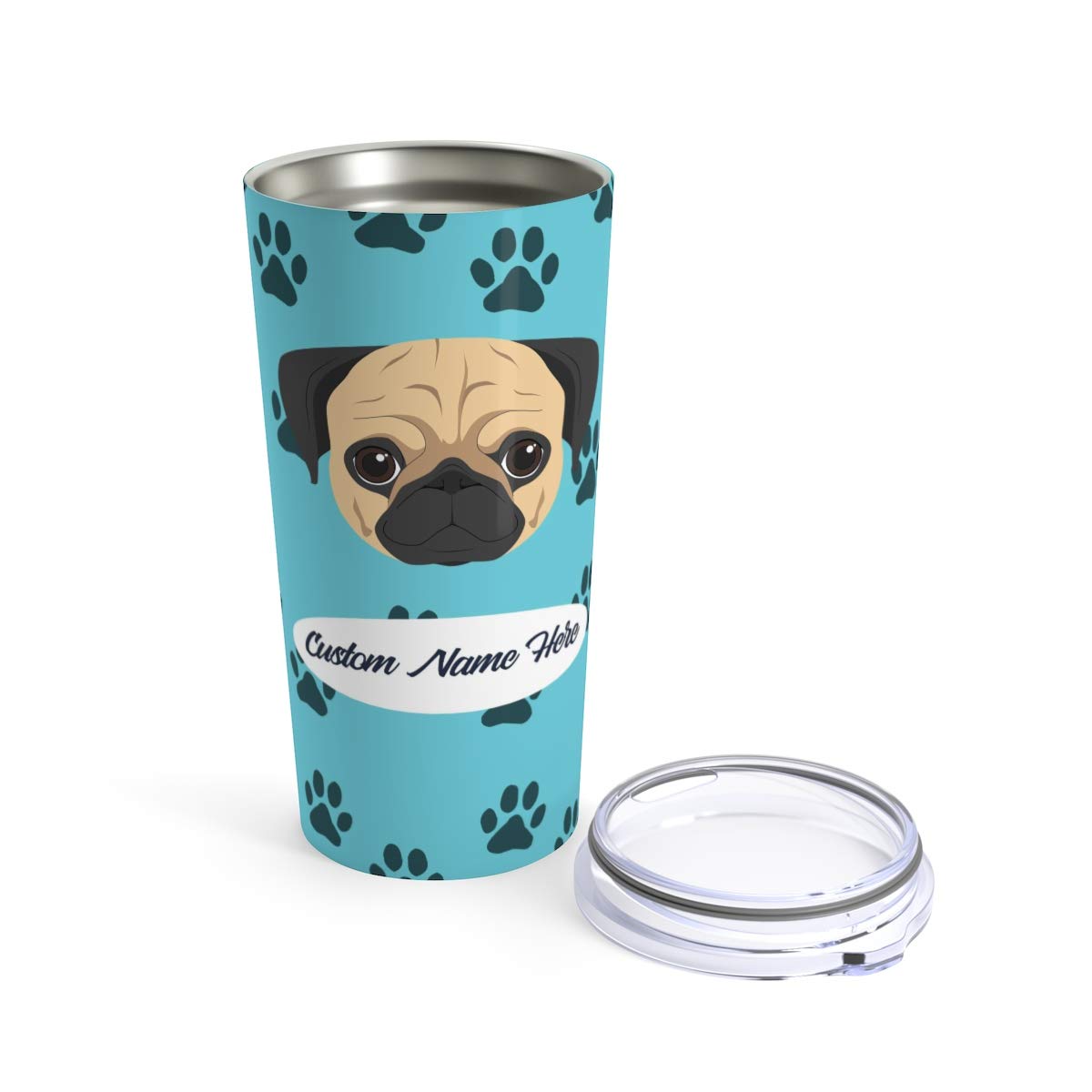 Custom Pug Travel Mug - Personalized Tumbler or Mug for Coffee Beer Warm Cold Drinks Men Women Dogs Pugs Lovers Gifts 20oz