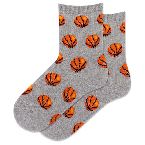 Hot Sox boys Sports Series Novelty Crew Casual Sock, Basketball (Grey Heather), 6 12 US