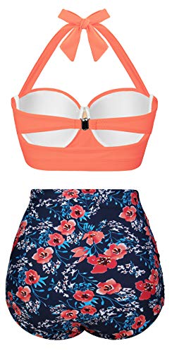 Angerella Orange Slimming Swimsuits for Women Tummy Control Pinup Halter Bikini,2XL