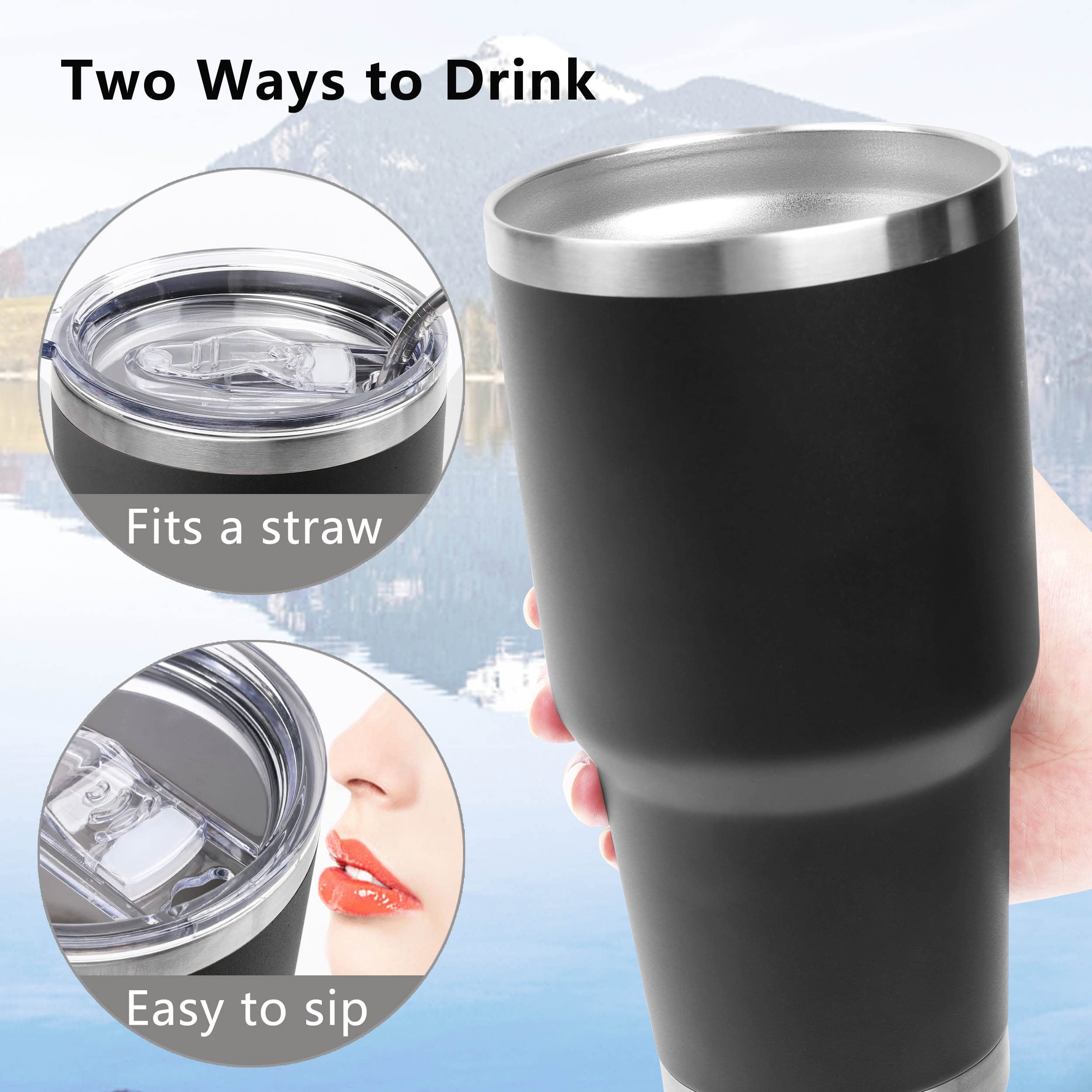 Toopify 30 oz Stainless Steel Insulated Tumbler Travel Mug with Straw Slider Lid, Cleaning Brush, Double Wall Vacuum