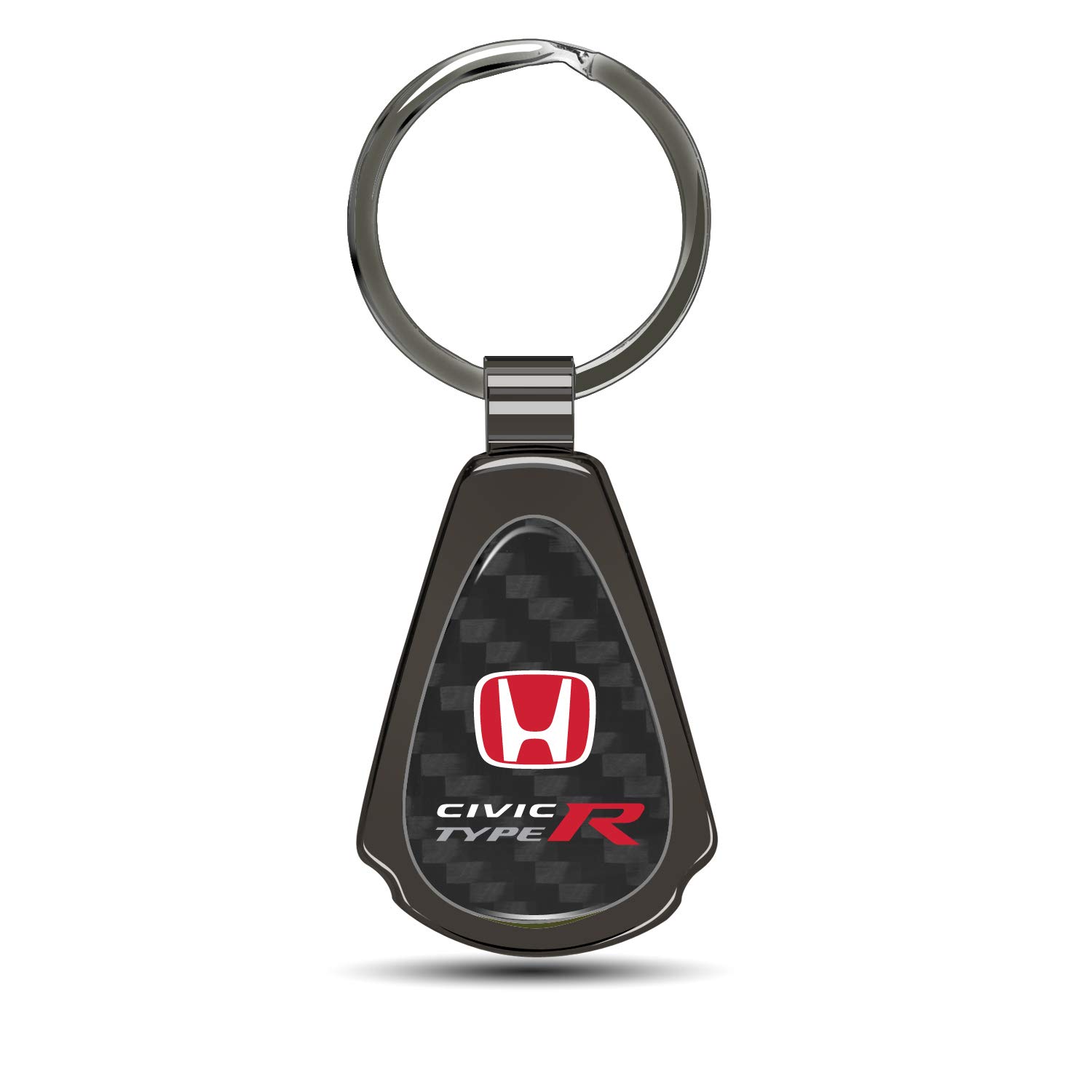 iPick Image Compatible with Honda Red Civic Type-R Real Carbon Fiber Gunmetal Black Metal Teardrop Key Chain