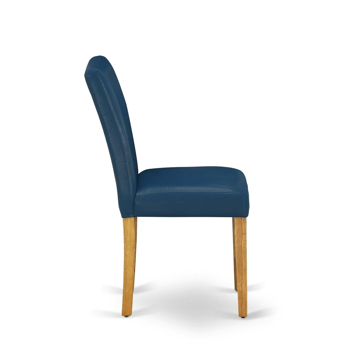 East West Furniture ABP4T55 Abbott Parson Kitchen Chairs - Oasis Blue Faux Leather Padded Dining Chairs, Set of 2, Oak