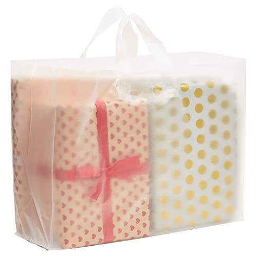 Stockroom Plus Frosted White Plastic Bags with Handles, Boutique Shopping Bags (16x12 In, 60 Pack)