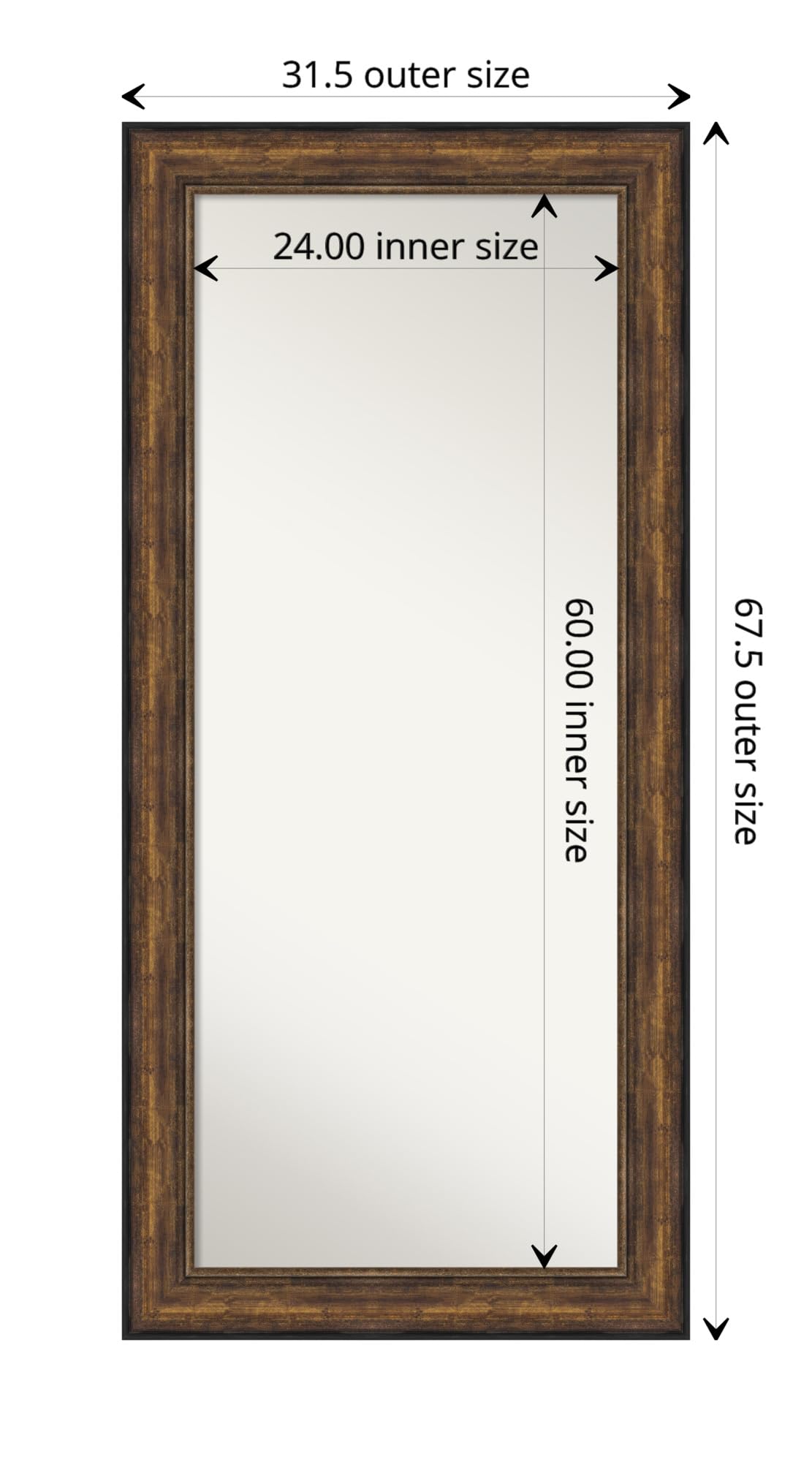Amanti Art Bronze Full Length Mirror, 68x32 Ballroom Bronze Tall Free Standing Body Wall Mirror Full Length for Dressing, Traditional Frame, Lean on Floor or Hang, Wall Decor from WI, USA