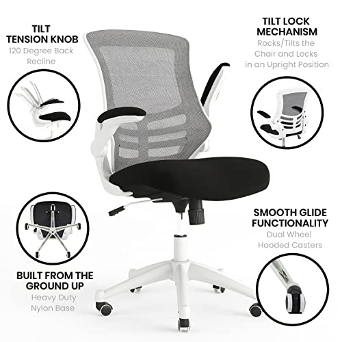 Flash Furniture Kelista Office Chair, Ergonomic, Mid-Back, White Frame, Black Mesh with Swivel