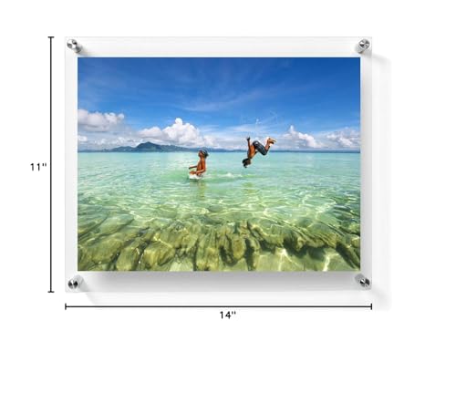 Snow David 11x14 Floating Acrylic Picture Frame with Chrome Standoff Double Panel Wall Mount Photo Frame for Picture Up to inches (11x14)