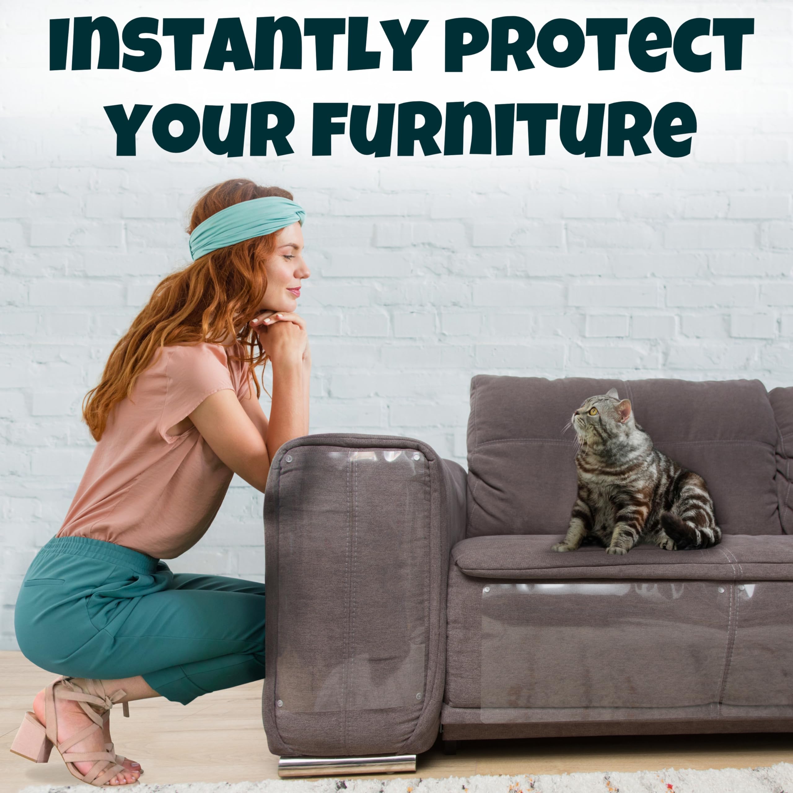FixZilla Anti Cat Scratch Furniture Protector, 10-Pack Couch Protector from Cat Claws – Heavy-Duty, Easy-to-Apply Scratching Deterrent and Shield for Sofa Corners, Walls, Doors- with 50 Twist Pins
