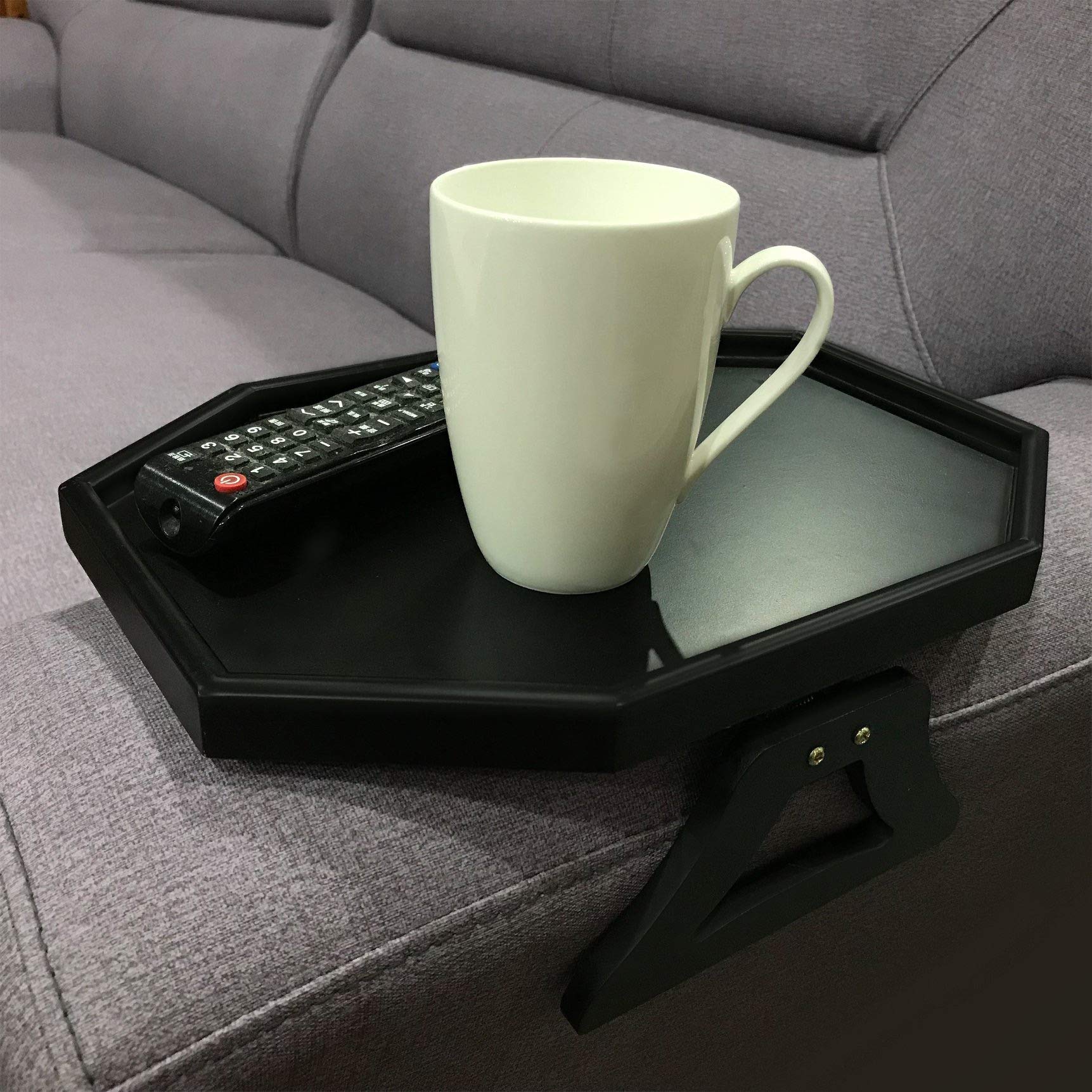 Forzaddik Wooden Sofa Couch Armrest Clip-On Table, Recliner Armrest Organizer Tray for Coffee/Snacks/Electronics (Black)