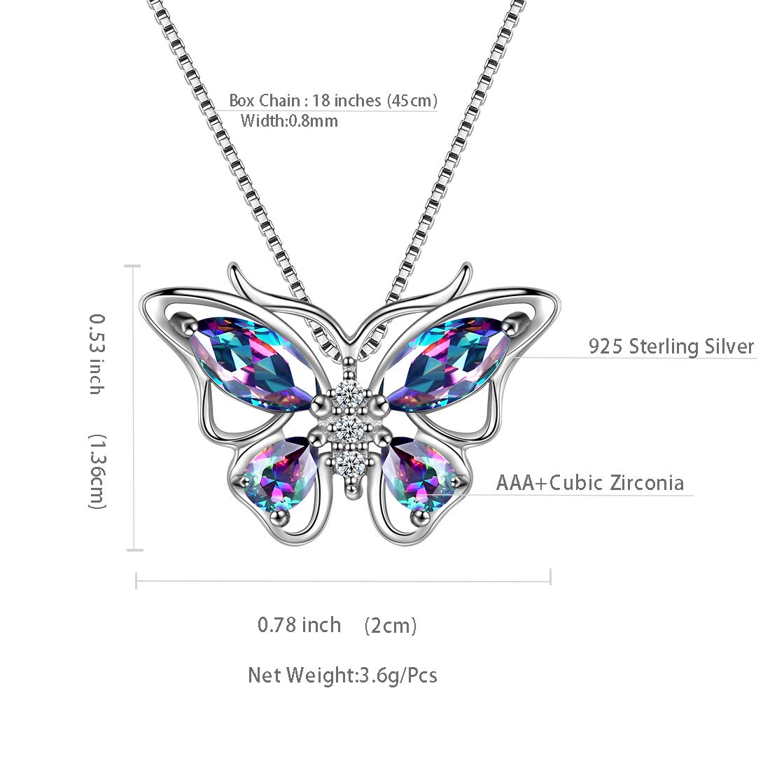 Aurora Tears 925 Sterling Silver Butterfly Necklace,Women Butterflies Birthstone Pendant Necklace for Birthday Wedding Gift