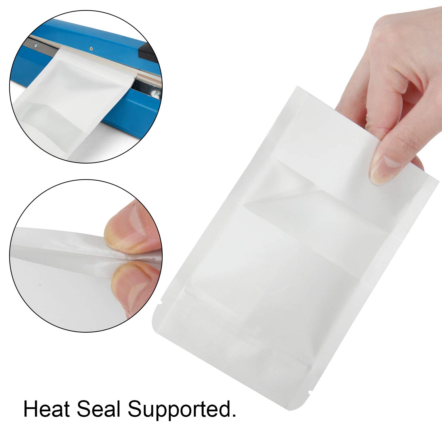 Blisstime 50 Pieces Resealable Bags for Small Business, White Kraft Zip Lock Stand Up Pouches with Matte Window Reusable Heat Sealable Bags for Packaging (7.9 X 11.8 Inches)