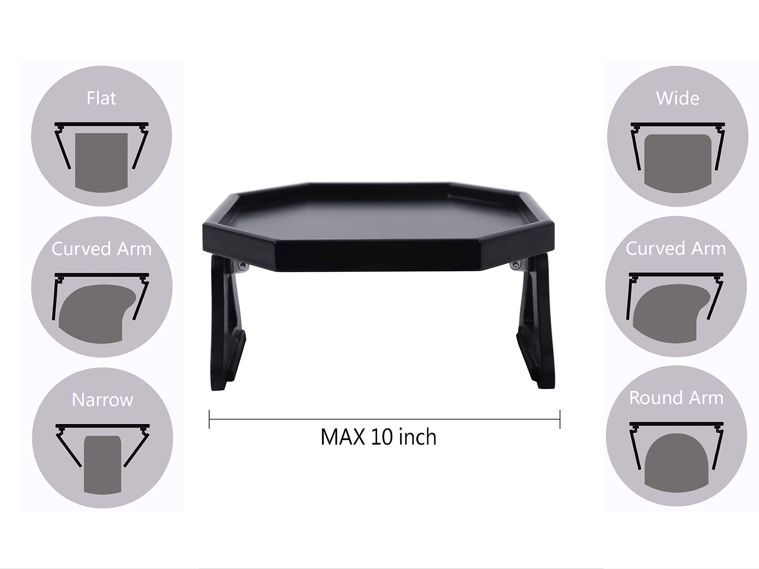 Forzaddik Wooden Sofa Couch Armrest Clip-On Table, Recliner Armrest Organizer Tray for Coffee/Snacks/Electronics (Black)