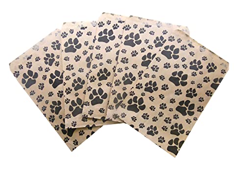 N'ice Packaging 100 Bags Flat Plain Paper or Patterned Bags for candy, cookies, merchandise, pens, Party favors, Gift bags (5" x 7", Paw Print)