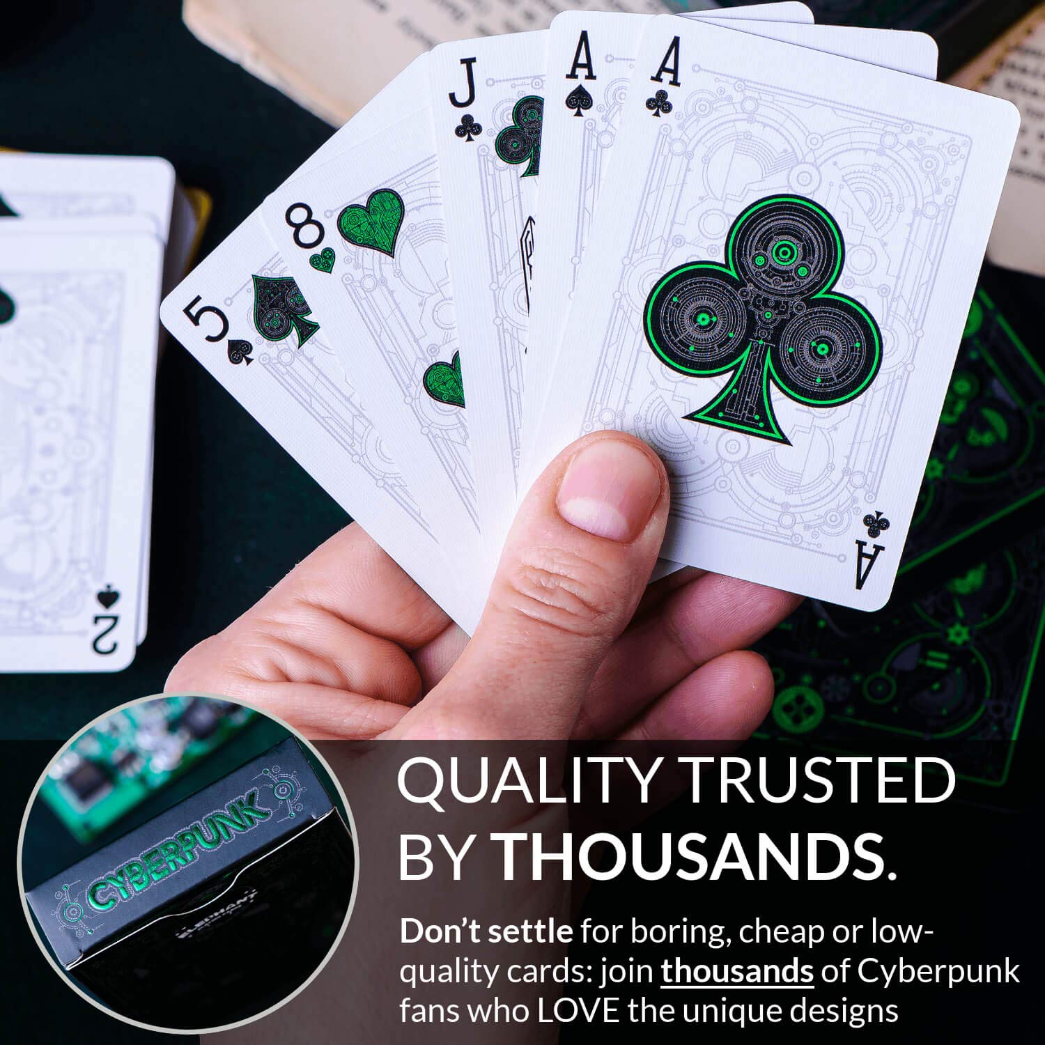 Cyberpunk Green Playing Cards, Cardistry Decks, White Deck of Playing Cards for Kids & Adults with e-Book, Unique Playing Cards for Poker, Cyberpunk