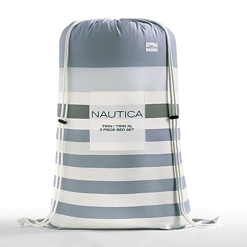 Nautica - Twin Comforter Set, Cotton Reversible Bedding with Matching Sham, Home Decor for All Seasons, Dorm Room Essentials (Lansier Grey, Twin/Twin XL)