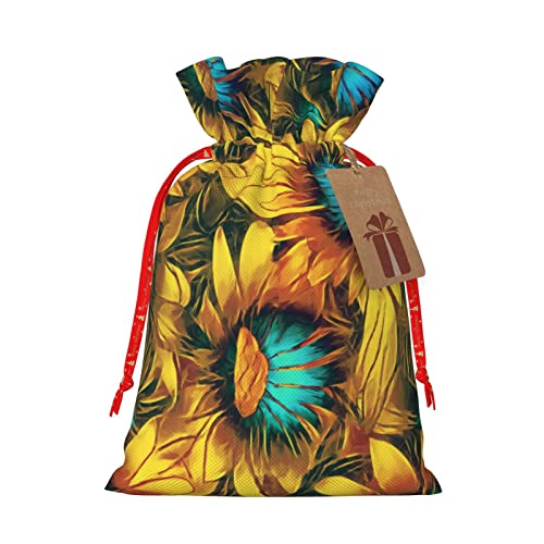 Drawstrings Christmas Gift Bags Floral-Sunflower Presents Wrapping Bags Xmas Gift Wrapping Sacks Pouches Medium