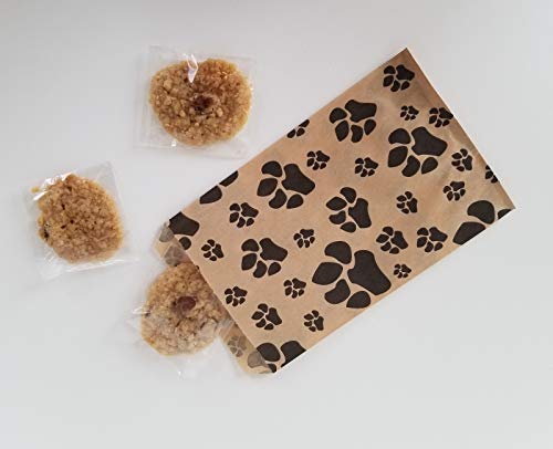 N'ice Packaging 100 Bags Flat Plain Paper or Patterned Bags for candy, cookies, merchandise, pens, Party favors, Gift bags (5" x 7", Paw Print)
