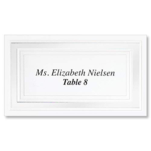 White 65lb Cover Stock Place Cards, White Foil Border, Micro-Perforated, 2" x 3 1/2", 200/box, Laser and Inkjet Compatible