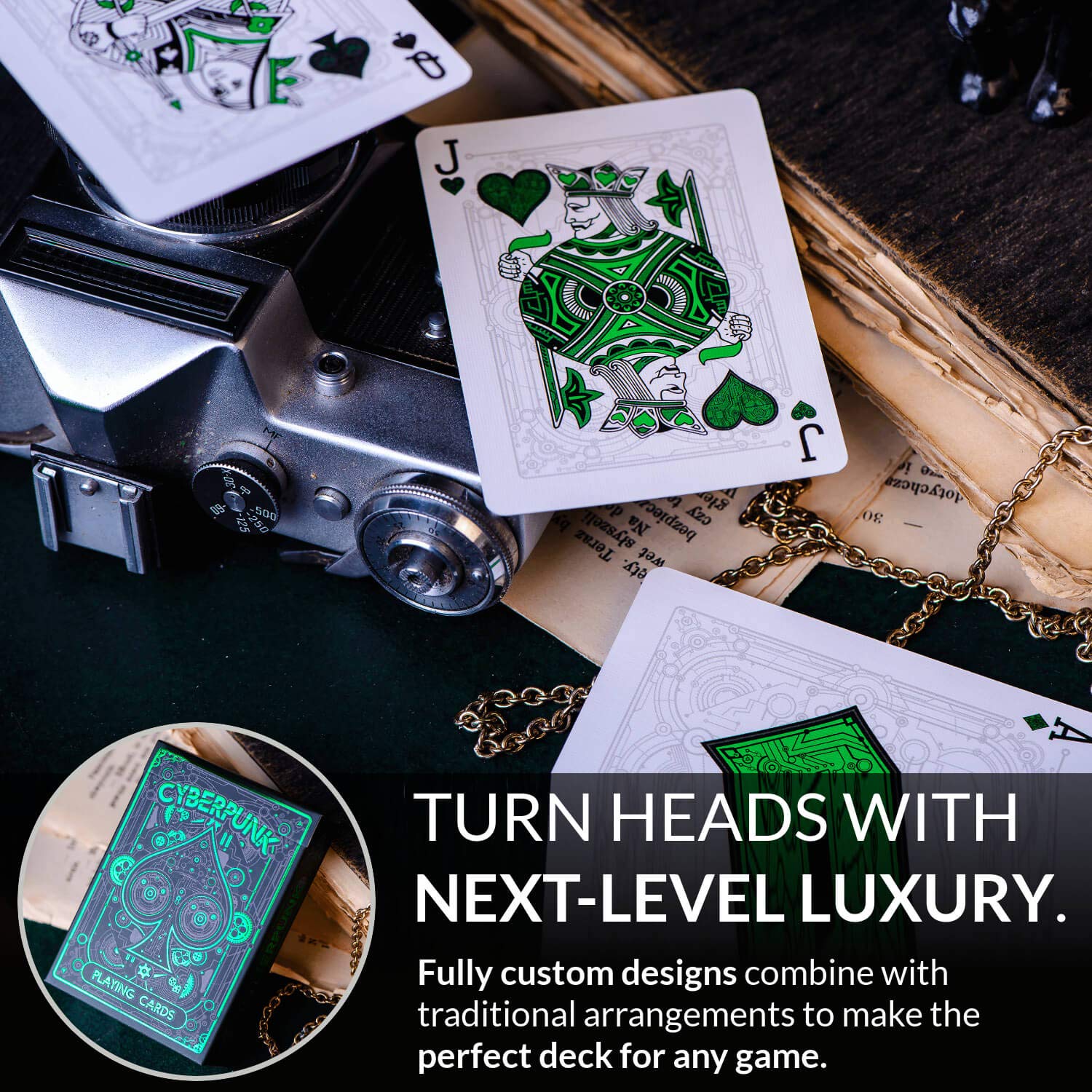 Cyberpunk Green Playing Cards, Cardistry Decks, White Deck of Playing Cards for Kids & Adults with e-Book, Unique Playing Cards for Poker, Cyberpunk