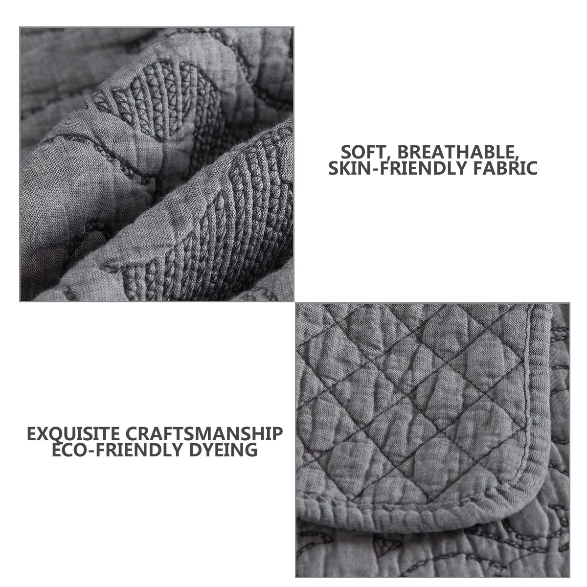 Travan 3-Piece King Quilt Set Quilted Bedspread Oversized Microfiber Lightweight Bedspread Coverlet Set with Shams Bedding Set for All Season, Grey, King