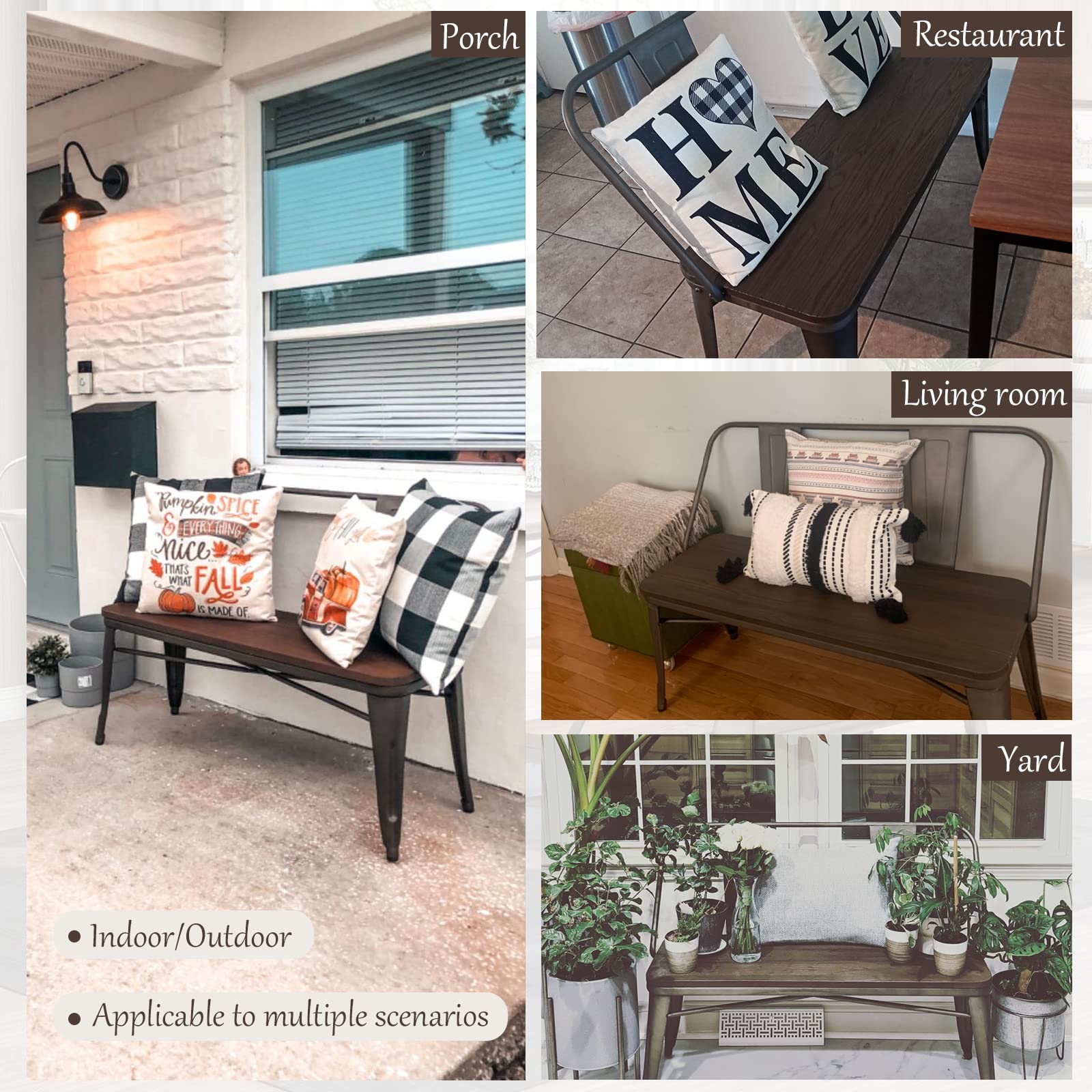 YOLENY EROMMY Metal Bench Industrial Mid-Century 2 Person Chair with Wood Seat,Dining Bench with Floor Protector Copper AZ1006