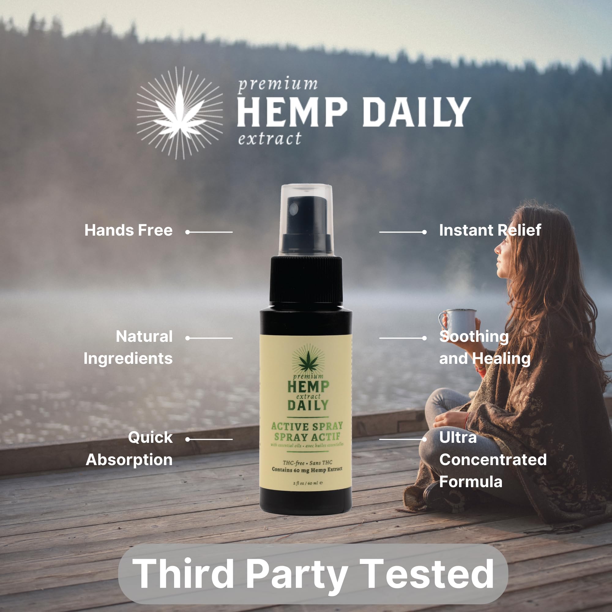 Hemp Daily Active Spray | Hemp Spray with Essential Oils | Vegan, Organic Ingredients | 2 Fluid Ounces, 3 Pack