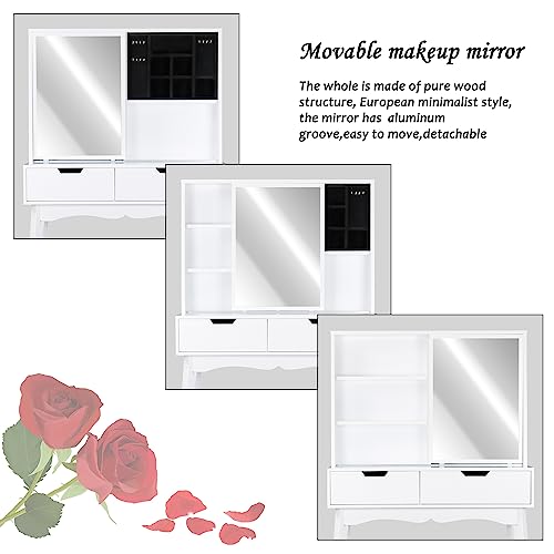 LYNSLIM Vanity Desk, Makeup Vanity with Mirror & LED Lights,Makeup Vanity Table with 2 Drawers & 4 Storage,Small Vanity Set Storage Stool for Dressing Bedroom (White, Extra)
