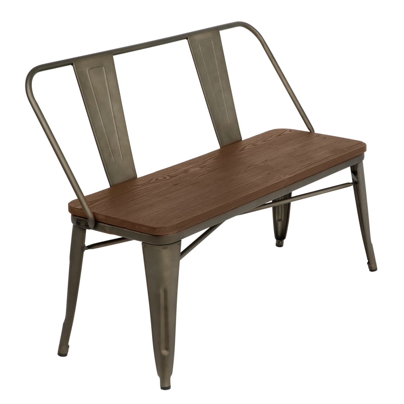 YOLENY EROMMY Metal Bench Industrial Mid-Century 2 Person Chair with Wood Seat,Dining Bench with Floor Protector Copper AZ1006