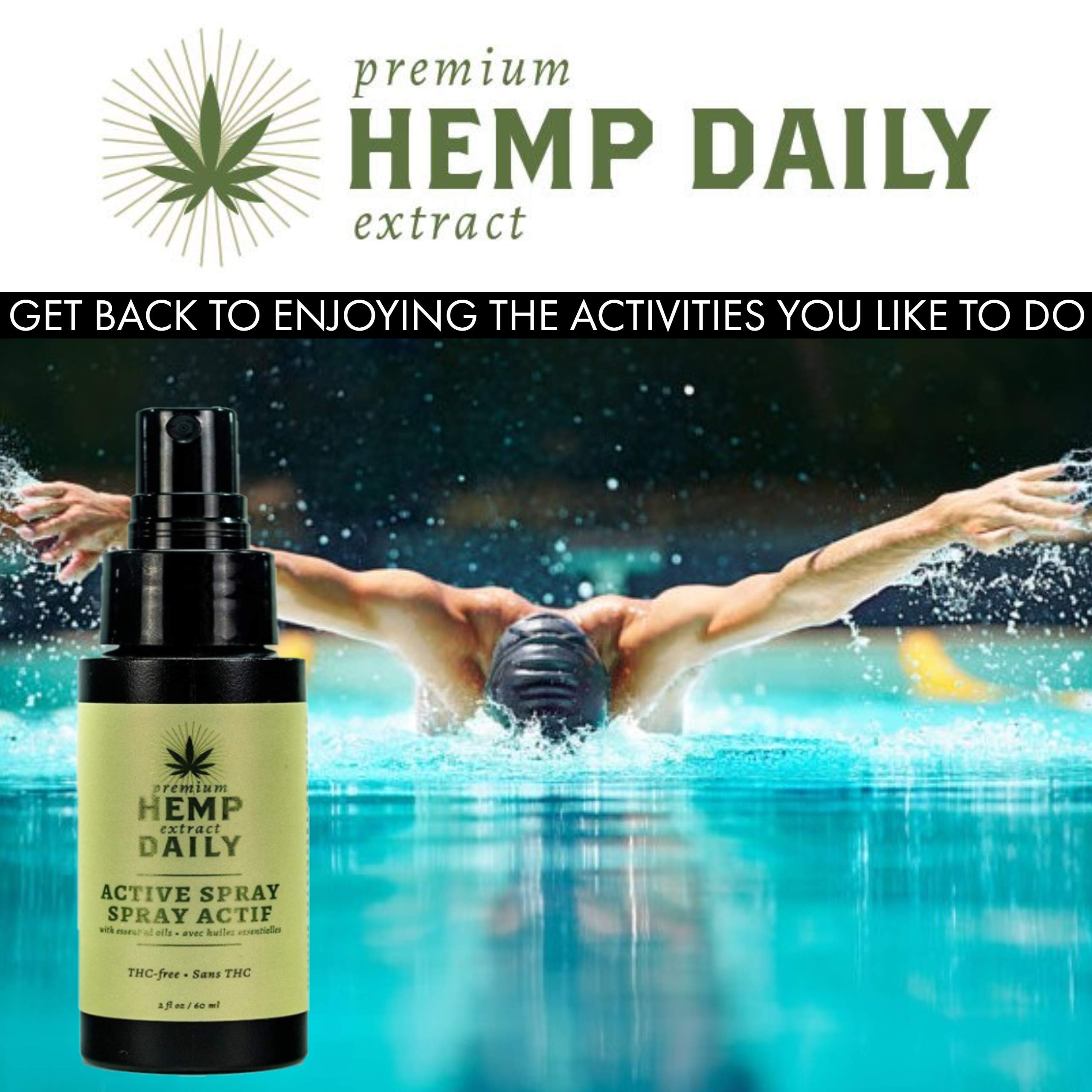 Hemp Daily Active Spray | Hemp Spray with Essential Oils | Vegan, Organic Ingredients | 2 Fluid Ounces, 3 Pack