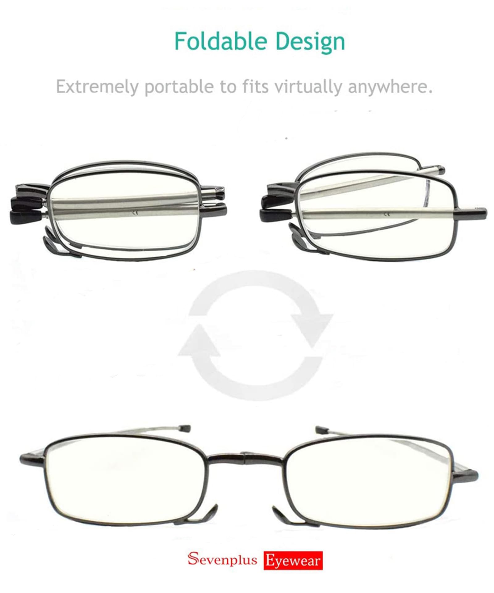 sevenplus 2 Pack Reading Glasses Blue Light Blocking, Anti UV Glare, Foldable Computer Spring Hinge Readers for Women Man 2.0X