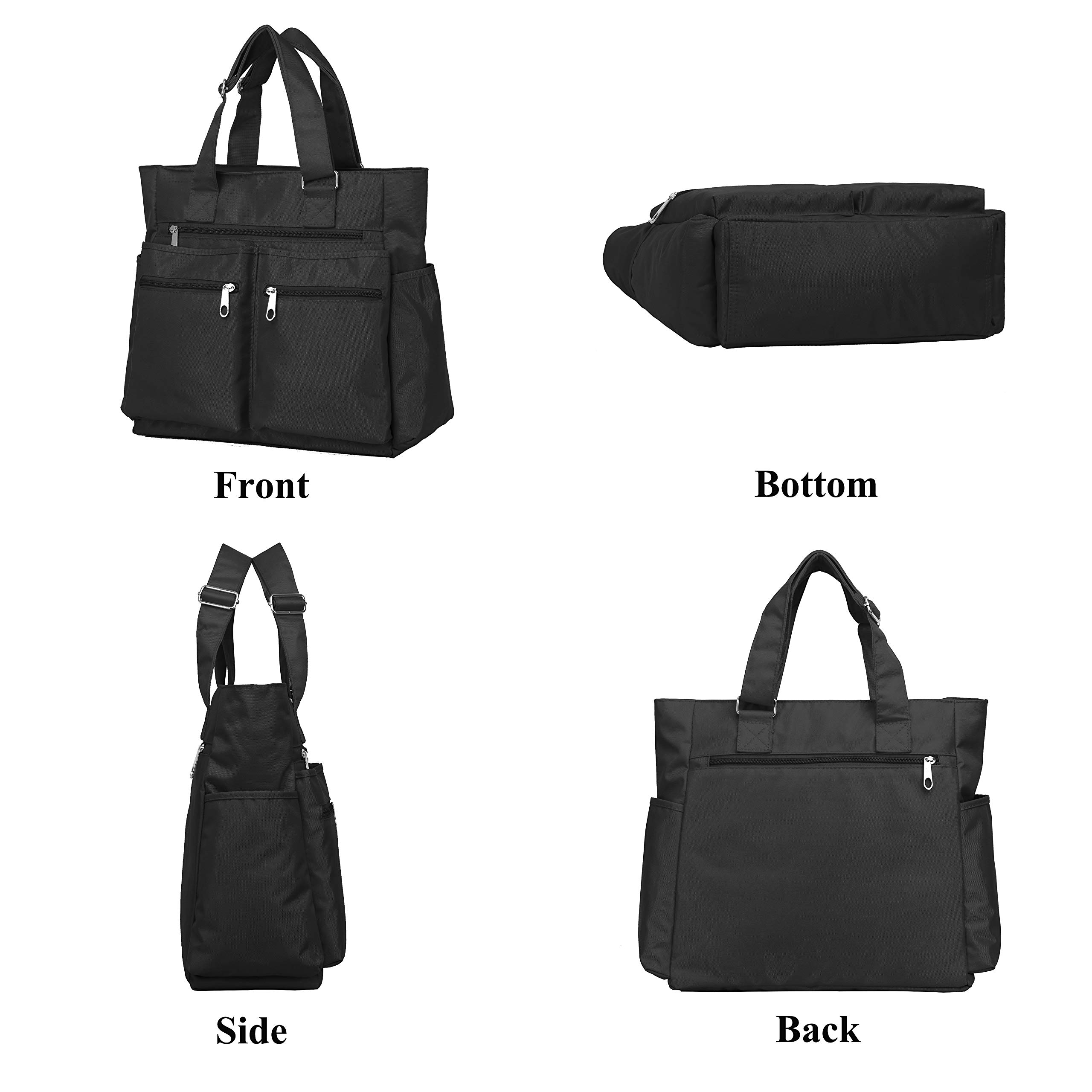 Canvas Tote Bag Waterproof Nylon Multi Pocket Shoulder Bags Laptop Work Bag Teacher Purse and Handbags for Women & Men (Black)