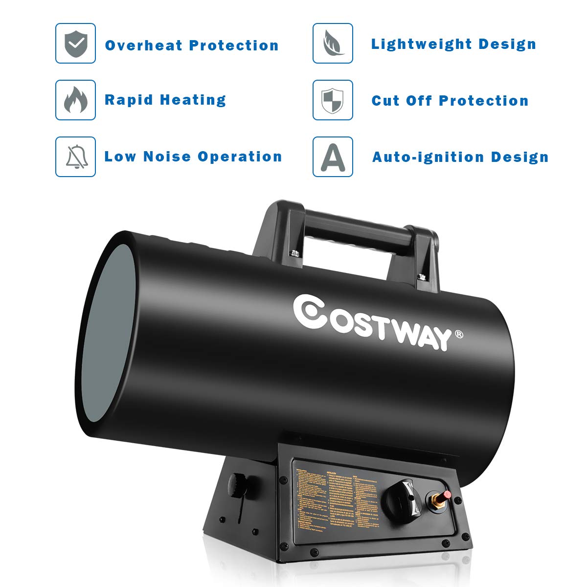 COSTWAY 60,000 BTU Forced Air Propane Heater, Space Heater with Overheat & Cut-off Protection, Portable Gas Heater Propane Heater for Garage, Warehouse, Workshop, Farm, Black