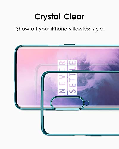 DTTO for Oneplus 7 Pro Case, Soft TPU Clear Stylish Cover All-Round Protection Anti-Falling Case with Metal Luster Edge for Oneplus 7 Pro,Sky Blue