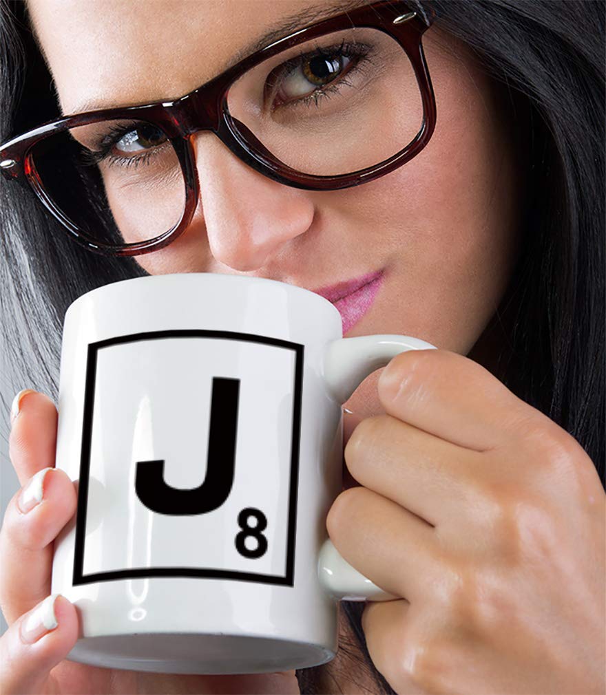 Custom Funny Coffee Mug Coffee Cup"J" Scrabble Initial Monogram Letter J White Ceramic Tea Cup 11 OZ Design Only