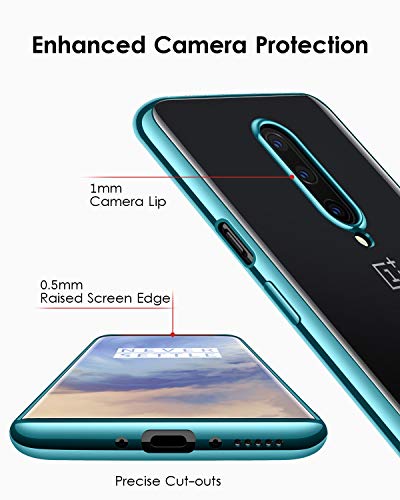 DTTO for Oneplus 7 Pro Case, Soft TPU Clear Stylish Cover All-Round Protection Anti-Falling Case with Metal Luster Edge for Oneplus 7 Pro,Sky Blue