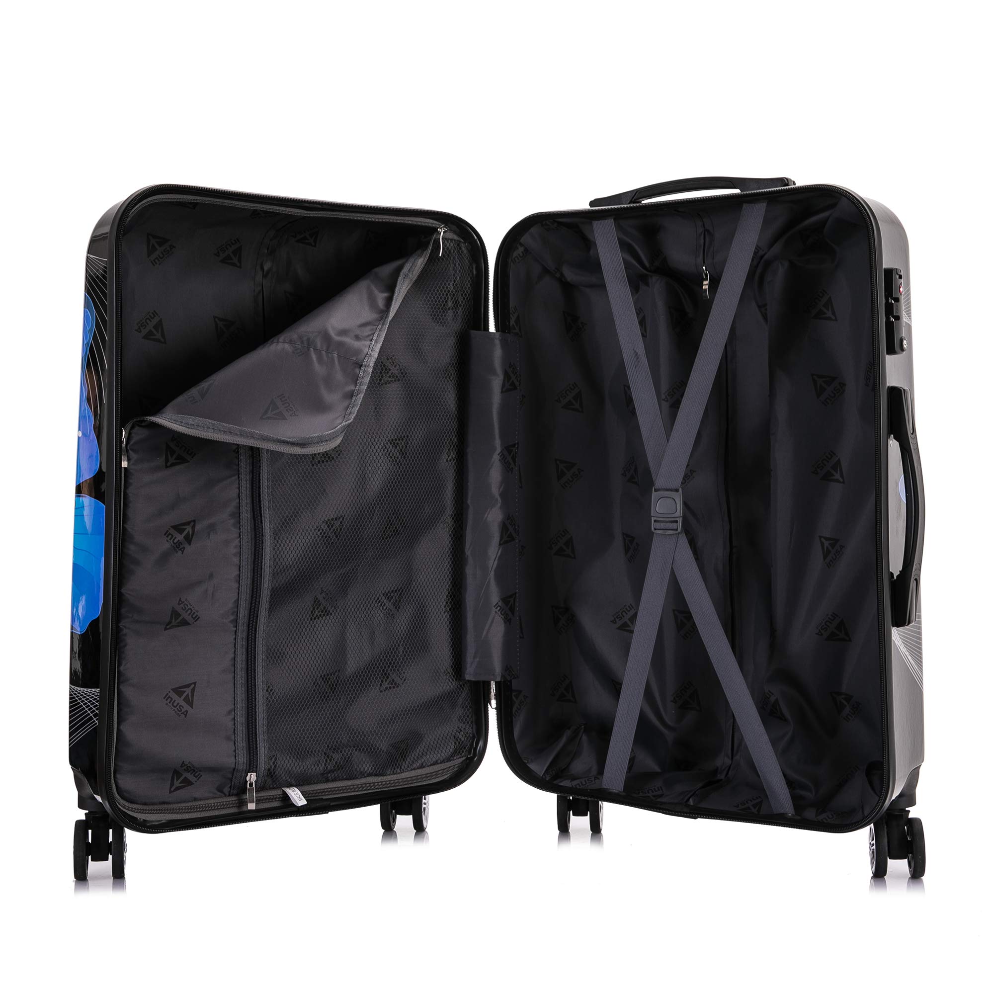 InUSA Black Butterfly Print Luggage with Spinner Wheels | Durable Lightweight Hardside Suitcase | Travel Bag with Handle and Trolley | 24-Inch Medium Checked luggage