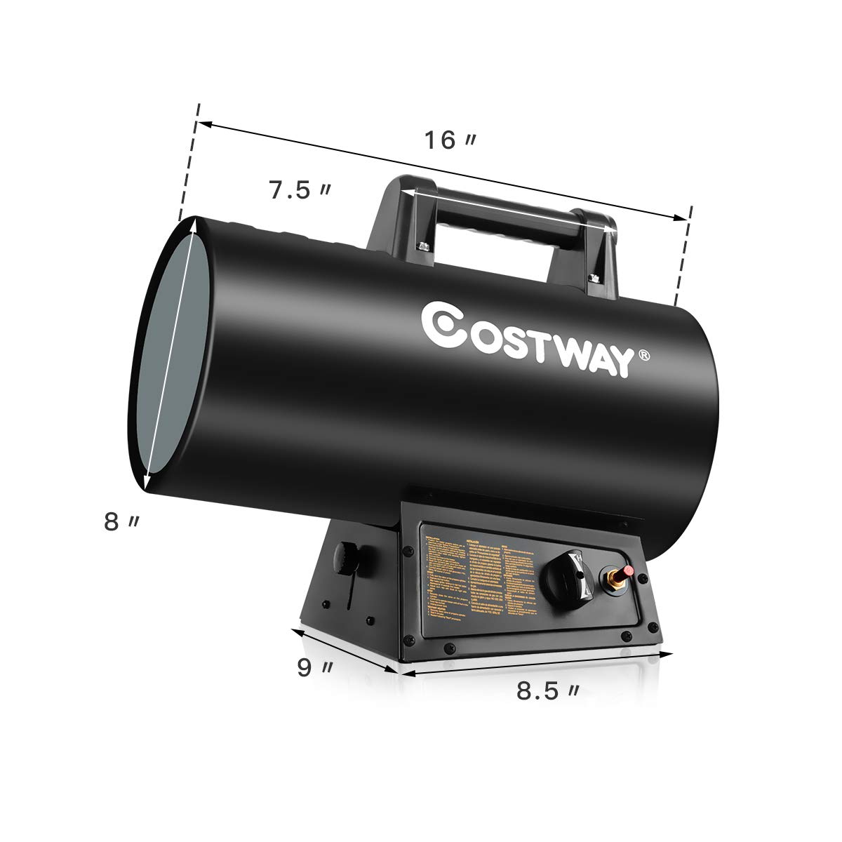 COSTWAY 60,000 BTU Forced Air Propane Heater, Space Heater with Overheat & Cut-off Protection, Portable Gas Heater Propane Heater for Garage, Warehouse, Workshop, Farm, Black